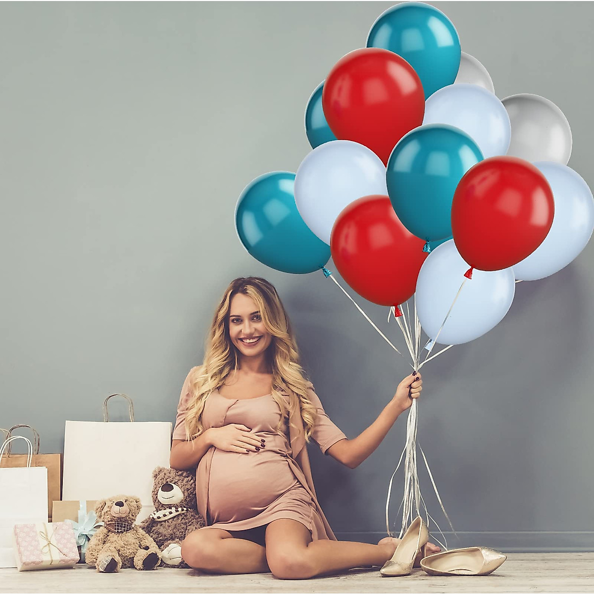 Blue Red Party Balloons, 102pcs Blue Red Balloons Garland Arch Kit, Blue Grey Red 18/12/10/5 Inch Latex Balloons for Birthday Party Baby Shower Superhero Avenger Carnival Circus Racing Car Theme