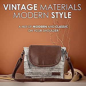 SIXTEASE Crossbody Bag for Women Vintage Style Genuine Leather, Upcycled Canvas, Rug, or Hair On - Cross Body Womens Bags with Inside Zipper Pockets - Eyesome