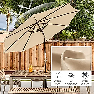 EAST OAK Patio Umbrella, 9 ft Outdoor Table Umbrella with 40 LED Solar Lights of Waterproof and UV 30+ Fade Resistant for Garden, Deck, Backyard, Pool and Beach, Beige