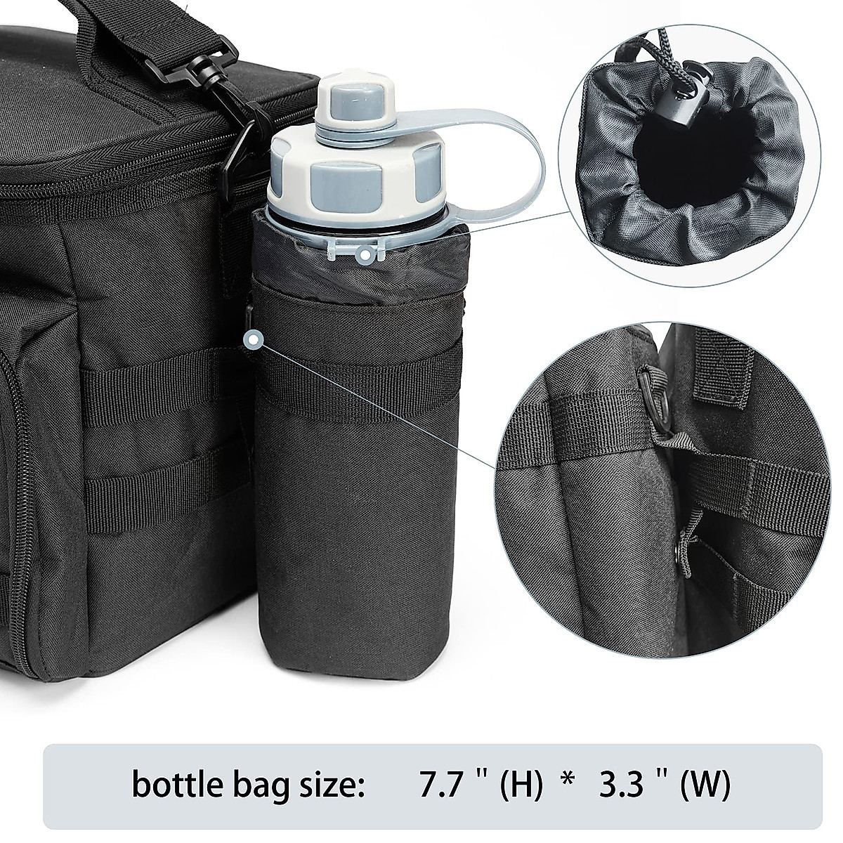 UMUFUKA Lunch Box for Men, Tactical Lunch Cooler Tote,Insulated Lunch Bag Adult, With Detachable MOLLE Water Bottle Pouch, Men Leakproof Lunch Bag for Work Picnic (Black)