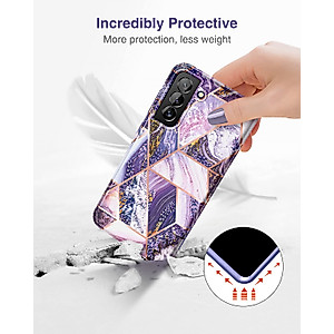 SURITCH Marble Case for Samsung Galaxy S21 FE, [Built-in Screen Protector] Full-Body Protection Shockproof Rugged Silicone TPU Bumper Protective Cover for Galaxy S21 FE 5G 6.4 Inch (Purple Lavender)