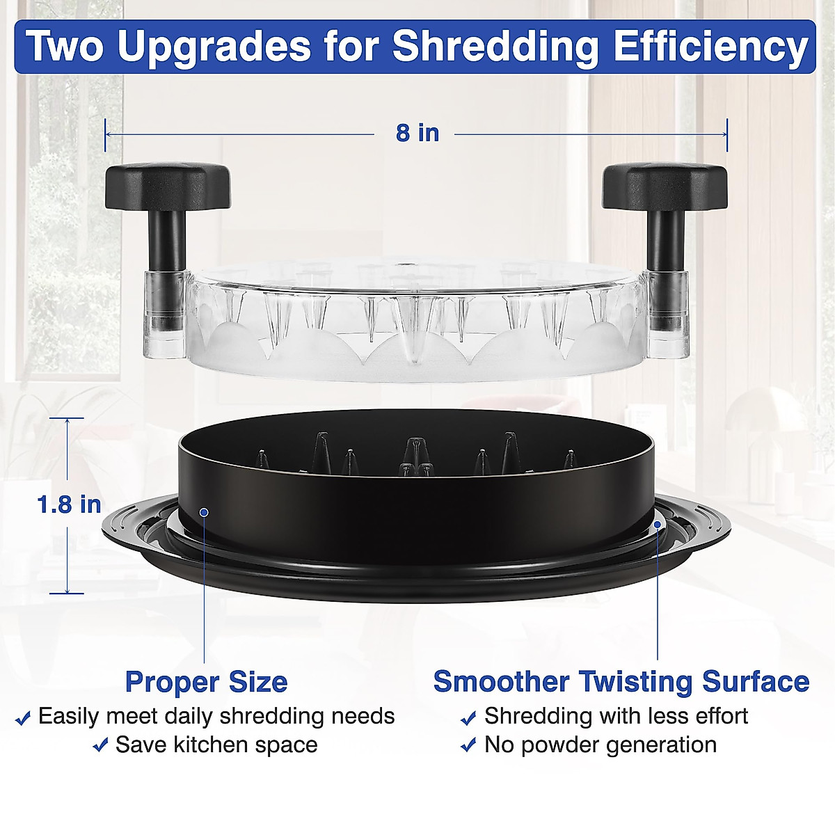 Chicken Shredder Tool Twist Large: 2025 Pro & Standard Food-Grade Visible Meat Shredder Tool Twist with Anti-Slip Petal-Like Base, Chicken Breast Shredder, Chicken Grinder (Black, Standard - 8")