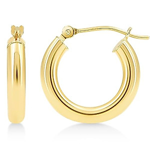 KEZEF Solid 14K Gold Hoop Earrings - 3mm Tube Hoop Gold Earrings for Women - 18mm 14K Yellow Gold Earrings - Real Gold Hoops with High Polish Finish