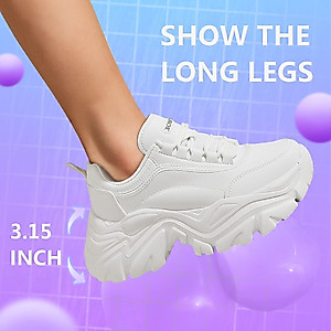 K KIP WOK Chunky Sneakers for Women Fashion Platform White Leather Casual Dad Shoes Comfortable Wedge Walking Sport Sneakers(White,8B(M) US