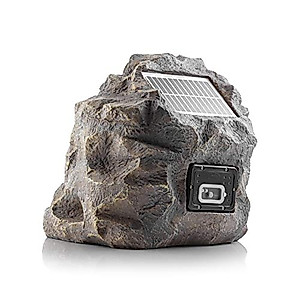Alpine Corporation - Waterproof Bluetooth Solar-Powered Outdoor Wireless Rock Speaker – 50 Foot Range - Weatherproof, High-Fidelity Sound, Energy Efficient Solar Charging, Portable Audio System (Gray)