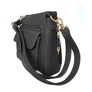 Roma Leathers Concealed Carry Cross Body Handbag - Premium Black Vegan Leather - Adjustable, Detachable, and Wire Reinforced Shoulder Strap - Front Buckle Closure - Dual Gun Entry - Designed in U.S.A