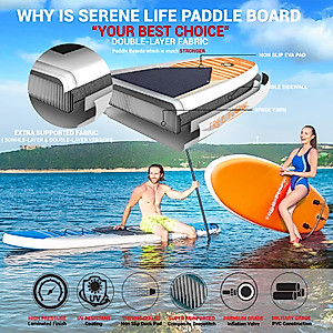SereneLife Stand up Paddle Board Inflatable - Non-Slip SUP Paddle Board Paddle, Pump, Leash, and Accessories - Fun Water inflatable paddle board for Adults and Youth with Wide Stable Design