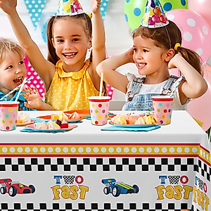Two Fast Birthday Tablecloths Racing Car Theme Racetrack Number Checkered Table Cover Supplies for Boys 2nd Birthday Party Racing Car Theme Party Baby Shower Dining Room Kitchen Decor, 53" x 98"