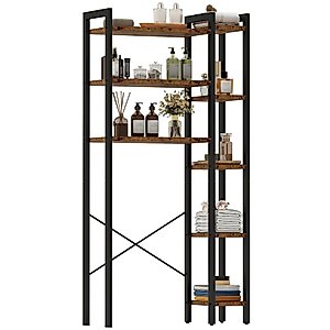 IRONCK Over The Toilet Storage with 8-Titer Shelf, Mass-Storage Side Storage Open Rack, Freestanding Bathroom Organizer Space Saver, for Bathroom, Restroom, Laundry, Vintage Brown