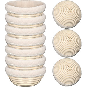 Irenare 10 Pcs Bread Banneton Proofing Basket Round Dough Sourdough Proofing Basket Rattan Bakery Baking Bread Bowl with Liner and Scraper Tool Set for Starter Gifts Professional Home Bakers (5 Inch)