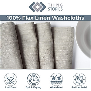 Pure 100% Linen Flax Washcloths - 4-Pack Natural Linen Dish Towels and Dish Cloths Set - Tea Towel Cloth Napkins - Small Hand Towels for Kitchen