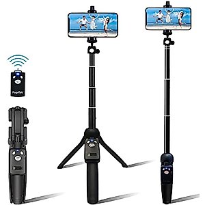 Fugetek 48" Compact Selfie Stick & Tripod, Extendable, Wireless Bluetooth Remote, Lightweight Aluminum, Travel Ready, Compatible with iPhone 14 13 12 Pro Xs Max Xr X 8Plus 7 & Android