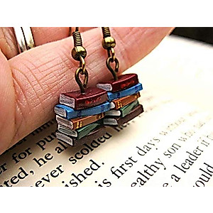 Classic Stack of Books Drop Dangle Earrings Librarian Teacher Easy Hook Clay for Women Creative Novel Teach Graduation Jewelry-Book