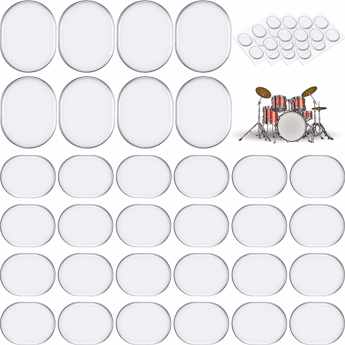 48 Pieces Drum Dampeners Gel Pads Silicone Drum Silencers Soft Drum Dampening Gel Pads Drum Mute Pads for Drums Tone Control (Transparent)