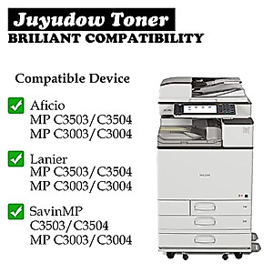 Juyudow MP C3503 Toner Cartridge Compatible for Ricoh Aficio Lanier Savin MP C3503 C3003 C3004 C3504 (4 Pack, BK, C, Y, M) Part#: 841813 841814 841815 841816 High Yield