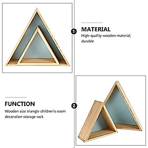 VOSAREA 2Pcs Wood Triangle Floating Shelf Wall Mount Geometric Wooden Box Hanging Shadow Boxes Display Rack Wall Decor for Bedroom Nursery Living Room