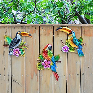 Tuokiuhn Metal Bird Wall Decor Toucan Macaw Decoration Bird Wall Art Tropical Wall Art Suitable for Outdoor Fence Patio Wall Decorations Set of 3