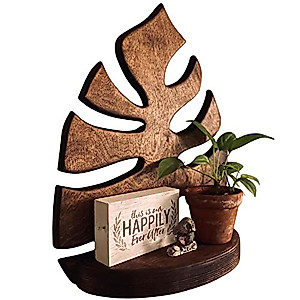 COUNTOOZQ Wooden Floating Shelves Leaf Shape Wood Wall Storage Shelves Wall Shelf for Wall Living Room Bedroom Organizer Kitchen Home Decorative Storage