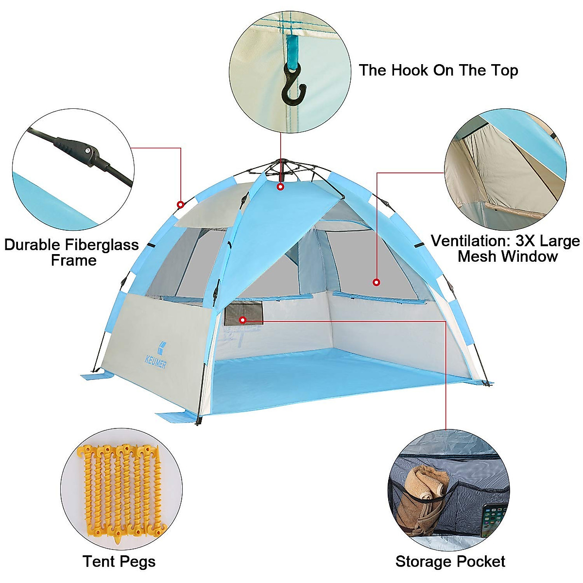 G4Free Deluxe XL Pop Up Beach Tent, 3-4 Persons Easy Setup Sun Shelter Canopy with UPF 50+ UV Protection Extral Wide 70.9 in