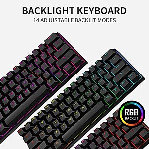 VIMUKUN 60% Mechanical Gaming Keyboard,RGB Backlit Wired Ultra-Compact Mini Keyboard, Waterproof 61 Keys Keyboard with Red Switch for Windows Laptop/PC/Mac