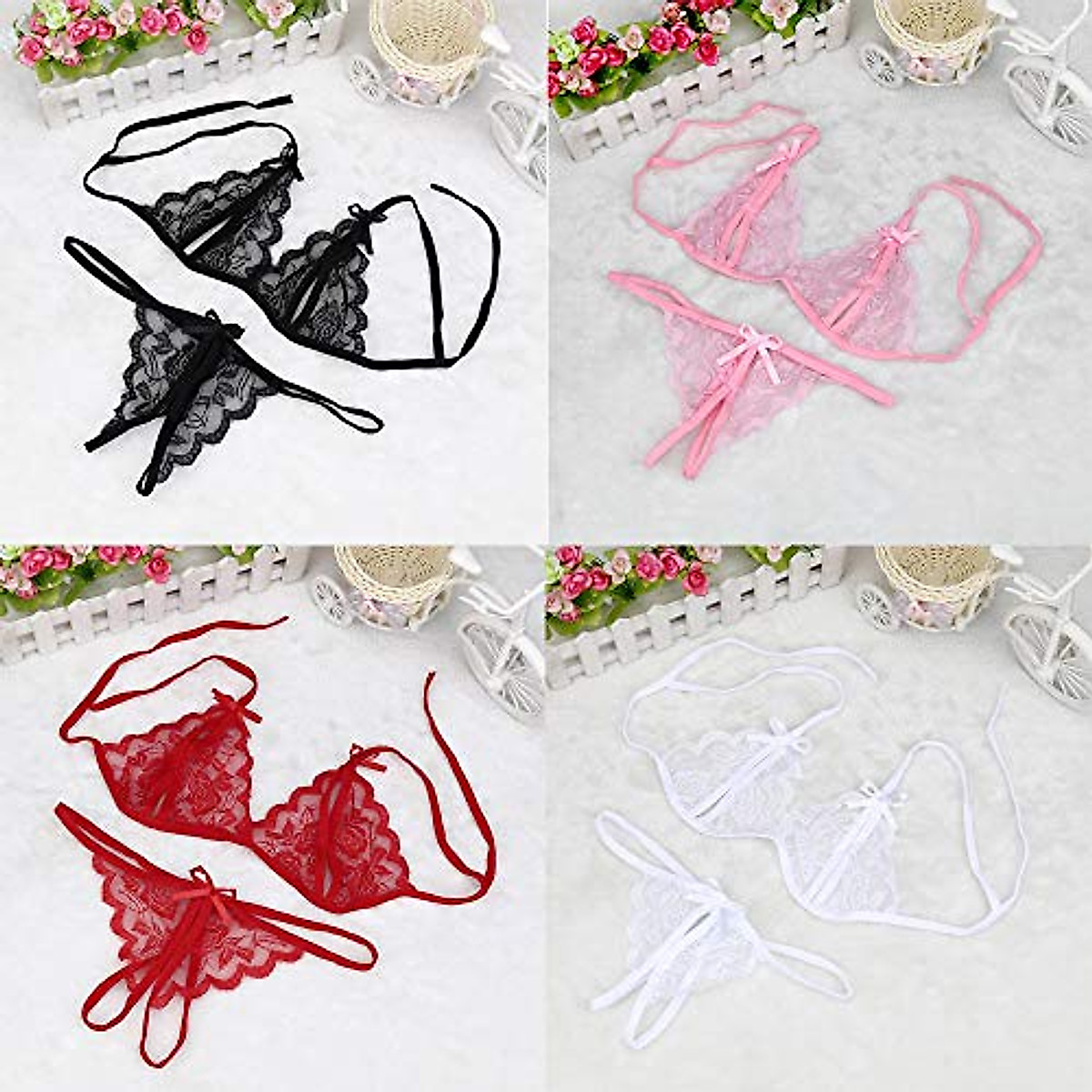 Lingerie Lace Babydoll 2 Piece Sexy Bra and Panty Sets Sexy Lingerie Lace Teddy Babydoll Bodysuit Nightwear Outfit Sexy Lace Bra and Panty Set Bralette Lingerie 2 Piece Babydoll Bodysuit for Women