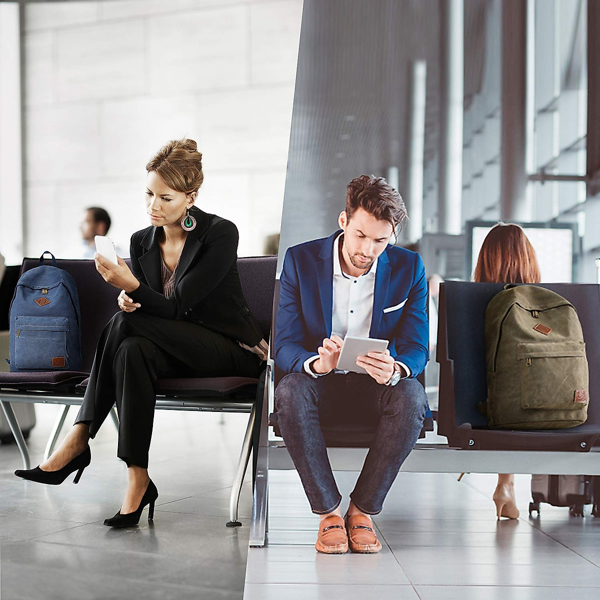 seemeroad Canvas School Laptop Backpack , Durable Rucksack, Travel Notebook Bag, for Men Women Military Green One_Size