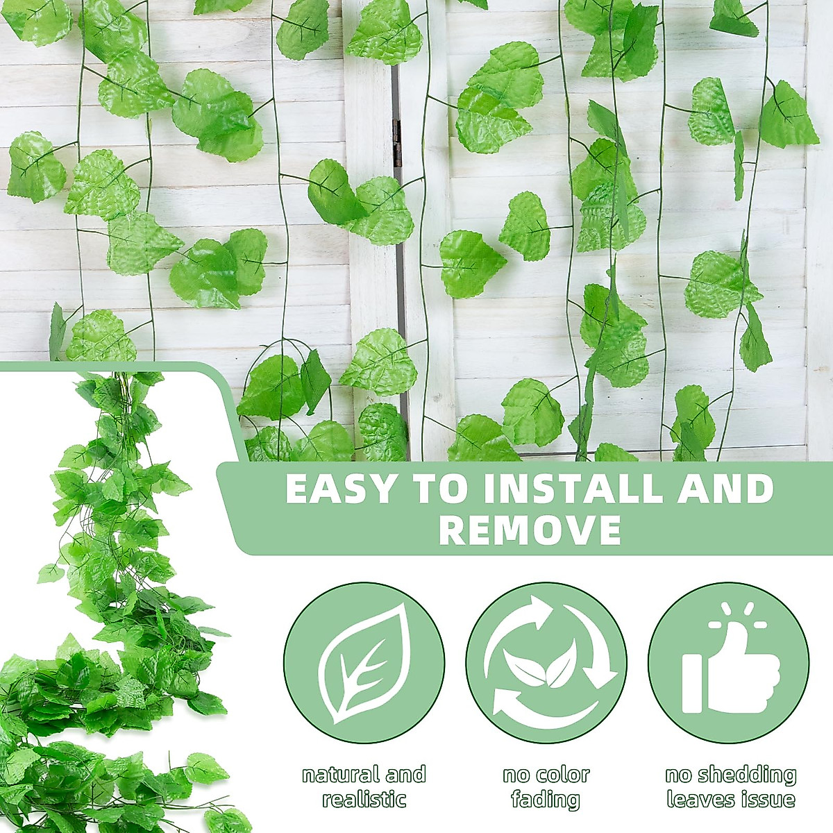 BigOtters Vines for Room Decor, 12 Pack Fake Ivy Leaves Artificial Ivy Garland Hanging Plant Vine for Bedroom Wall Wedding Decor, 90.5Ft