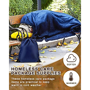 Jecery 72 Pieces Homeless Care Package Supplies Winter Coral Fleece Blanket Gloves Socks Beanies Scarves and Drawstring Bags Bulk for Winter Homeless Care