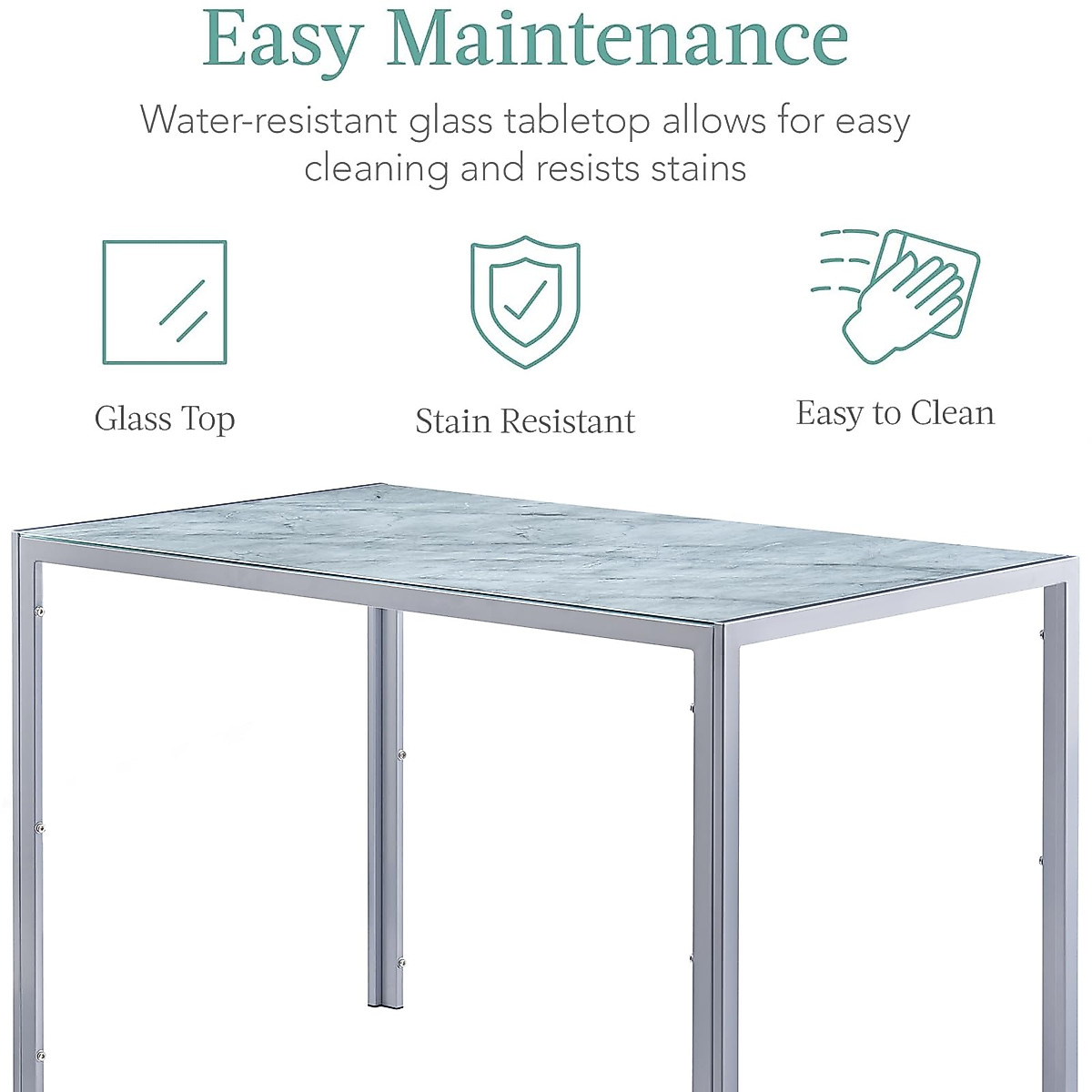 Paonne 5-Pieces Marble Effect Dining Room Set for 4, Contemporary Kitchen Table and Upholstered Chairs Set for Kitchen/Dinette/Restaurant/Apartment and Small Space