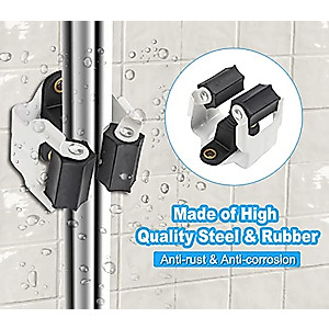 Waziaqoc 5PCS Wall Mount Broom Mop Holder, Bathroom Mop Hanger Wall Mounted Mop Clip with Screws for Garden Bathroom Kitchen - White & Black