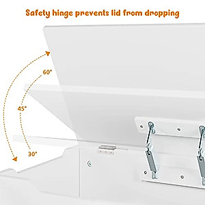 URKNO Kids Toy Box, Wooden Toy Storage Chest with Safety Hinges Lid for Girls Boys, Toy Storage Organizer Bench with Bookshelf for Toddler Room, Nursery, Bedroom, Playroom, Living Room, White