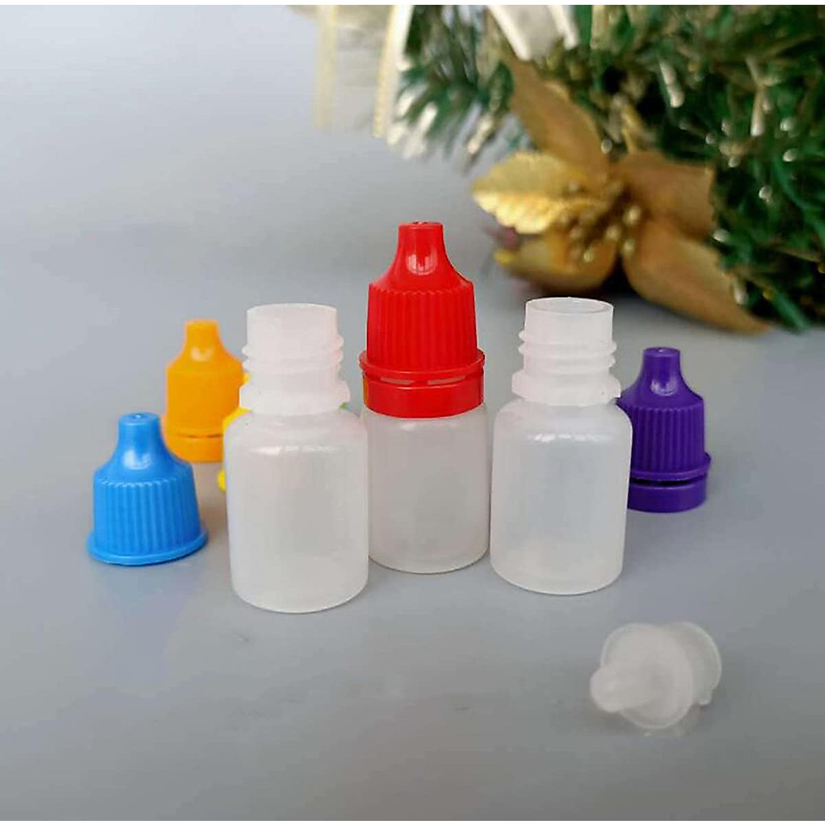 Snadulor 60 Pcs Plastic Dropper Bottles,5ml Empty Squeezable Dropper Bottle with Cap(Red)