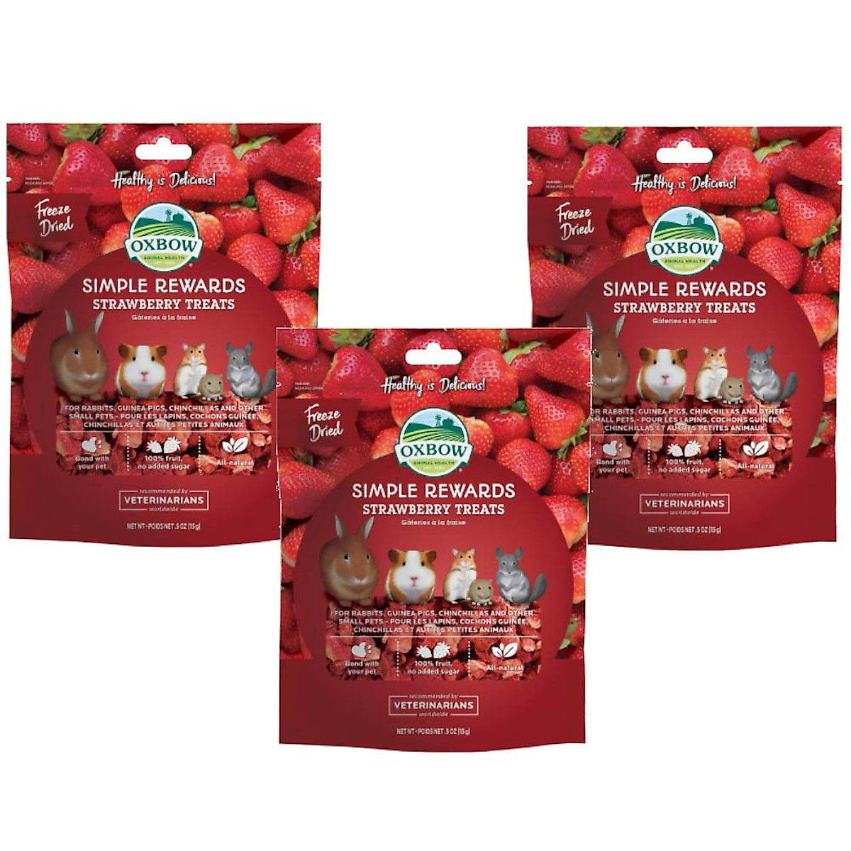 Oxbow Simple Rewards Treats Rabbit Guinea Pig Chinchilla Strawberry .5 oz 3 Pack