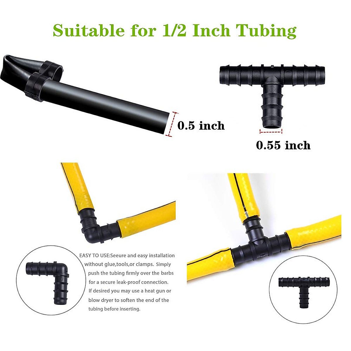 Minelife 25 Pcs Drip Irrigation Fittings for 1/2" Tubing, Irrigation Kits Accessories - 1 Switch Valve, 6 Tees, 6 Couplings, 6 Elbows, 6 End Cap Plugs, Barbed Connectors for Drip or Sprinkler Systems