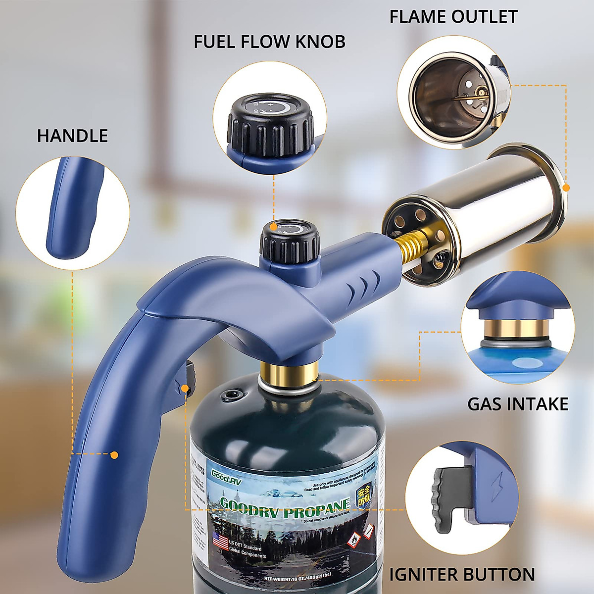 Sondiko Powerful Cooking Propane Torch, Grill Gun Flame Thrower Gun LMT905, Campfire Starter, Charcoal Lighter, Culinary Kitchen Grilling