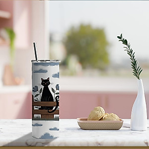 Medpol Cute black cat tumbler with lid and straw 20 oz insulated tumbler cups Cute black cat insulated travel coffee mugs for women cute sippy cups stainless insulated travel cups