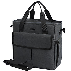 MIER Insulated Lunch Bag for Women Mens Adults Large Lunch Tote Bags Lunch Box Cooler for Work Picnic Beach with Shoulder Strap, Water Bottle Holder, Dark Grey