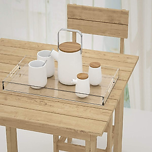 NIUBEE Acrylic Serving Tray 16x20 Inches -Spill Proof- Clear Decorative Tray Organiser for Ottoman Coffee Table Countertop with Handles