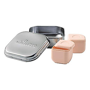 Miniware GrowBento Box and 2 Silipods (Steel + Peach) | Durable 304 Stainless Steel Lunch Box and Leakproof Food Grade Silicone Storage Containers Set | Grows from Baby Purees to School Lunches