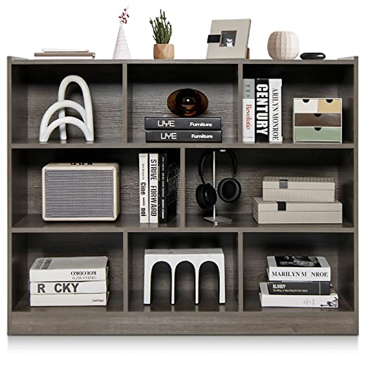 STAKOL 8 Cubes Bookcase, Open Display Cabinet Shelf, 3-Tier Bookshelves Storage Organizer, Wooden Corner Bookshelf for Living Room, Playroom, Bedroom (Oak Grey)