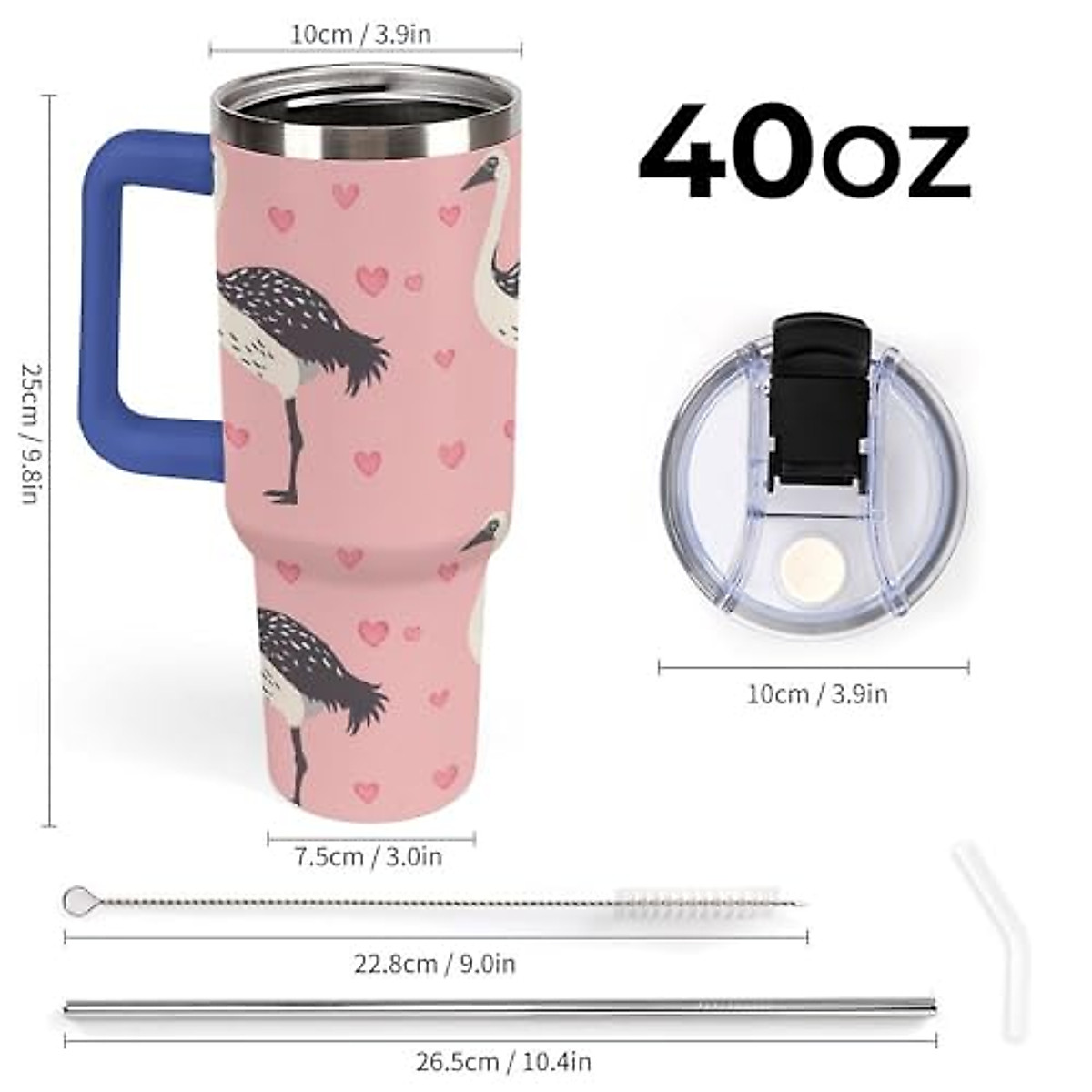 Emu Insulated Tumbler with Lid And Straw Stainless Steel Travel Coffee Mug 40oz Deep Blue-style