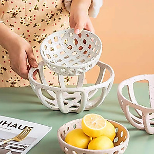 UIBFCWN Ceramic Fruit Bowl Set of 2, 8.5/6 inch Fruit Basket for Kitchen Counter, Large Fruit Bowls for Table Centerpiece, Fruit and Vegetable Holder, Decorative Fruit Bowl for Home Decor