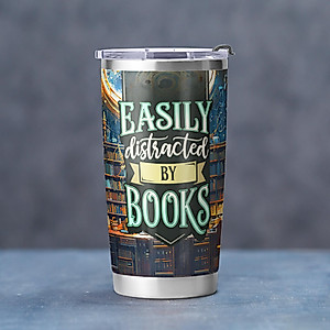 Bad Bananas Gifts for Book Lovers and Readers - 20oz Stainless Steel Tumbler - Easily Distracted By Books