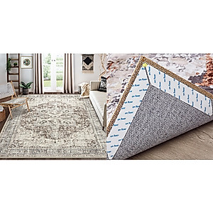 Tortania Boho Brown Living Room Rug 9x12 with 10 PCS Rug Tape Set