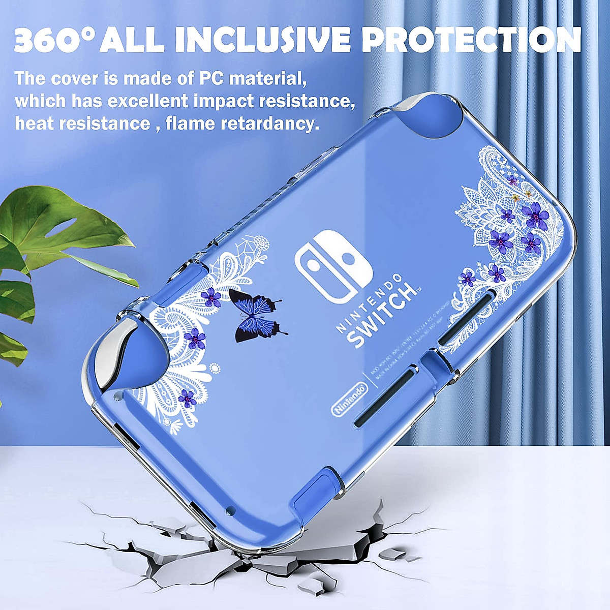 DLseego Purple Butterfly Flower Floral Switch Lite Protective Case Clear 2-Piece Split Full Wrap PC Hard Shell Anti-Scratch All-Round Protection Cover for Switch 2019 Model