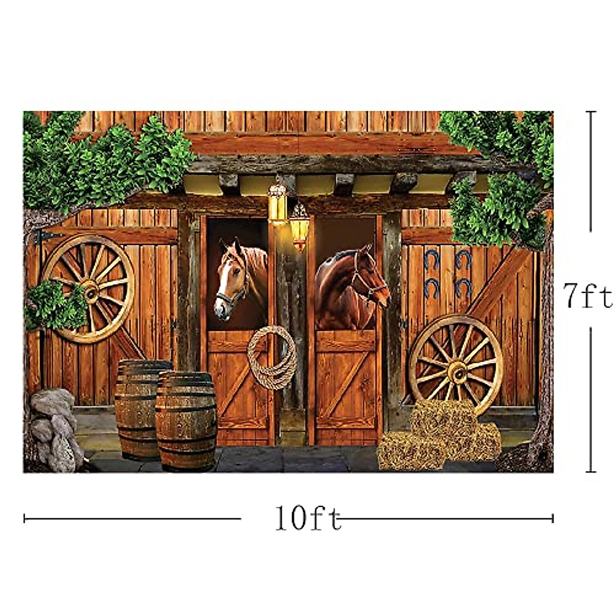 MEHOFOND 10x7ft One Wild West Stable Backdrop Texas Western Cowboy Horse in Barn Baby Shower Wheels Mews Photography Background Travel Party Events Photo Studio Props