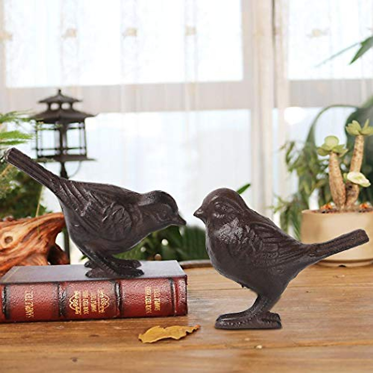 BRASSTAR Rustic Cast Iron Bird Statue Farmhouse Home Garden Decor Collectible Figurines Gift Replica Rust Color a Pair of Birds PTZD053