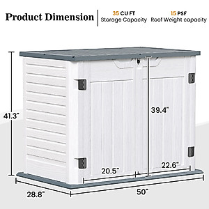 UDPATIO Outdoor Storage Cabinet 35 Cu Ft, Resin Horizontal Outdoor Trash Can Storage Box Lockable Shed 4 x 2 ft for Garbage, Garden Tools, Lawn Mowers, Light Gray