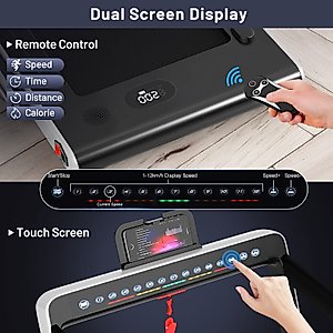 GYMAX Walking Pad, Dual LED Display 2 in 1 Under Desk Treadmill for Home with Remote & Smart App Control, 2.25HP Foldable Portable Treadmill Running Machine for Office Small Space (Pearl)