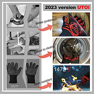 UTOI BBQ Grill Accessories Kit, 1472°F Heat Resistant BBQ Gloves Oven Mitts & Meat Shredder Claws & Silicone Sauce Basting Brush for Safe Grilling, Baking, Barbecue, Smoker & Outdoor Cooking